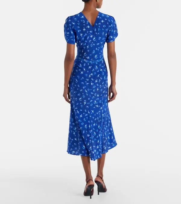 Victoria Beckham Bela Floral Gathered Silk Midi Dress