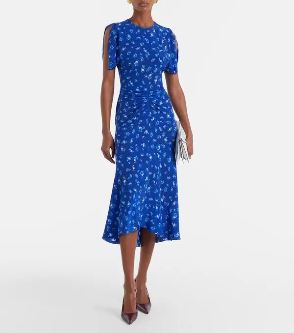 Victoria Beckham Bela Floral Gathered Silk Midi Dress