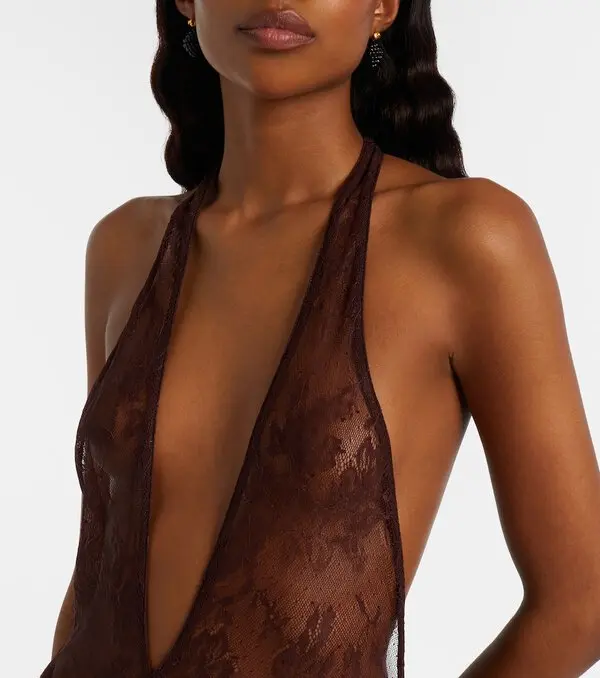 ADRIANA DEGREAS Sheer Open-back Lace Maxi Dress