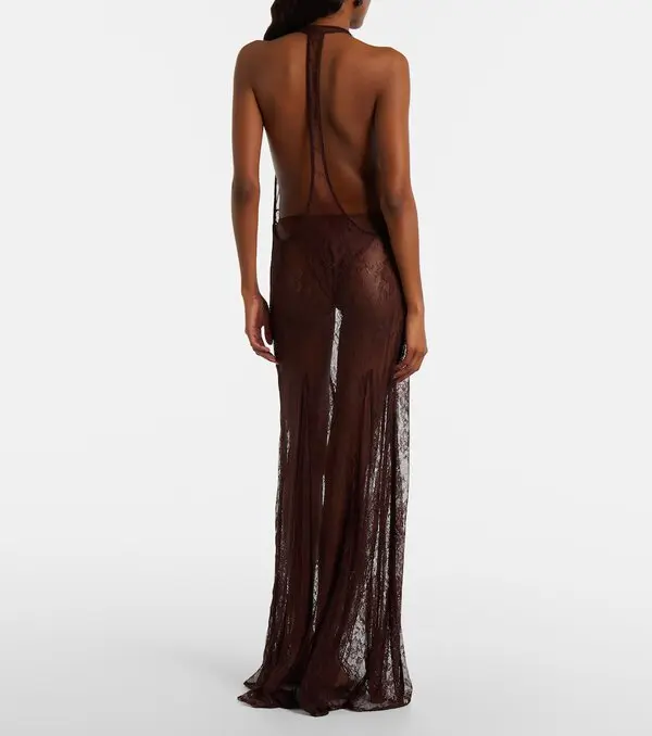 ADRIANA DEGREAS Sheer Open-back Lace Maxi Dress