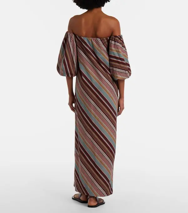 ADRIANA DEGREAS Striped Off-shoulder Cotton-blend Maxi Dress