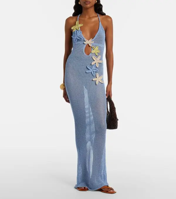 BANANHOT Hilsa Open-knit Lame Maxi Dress - Blue