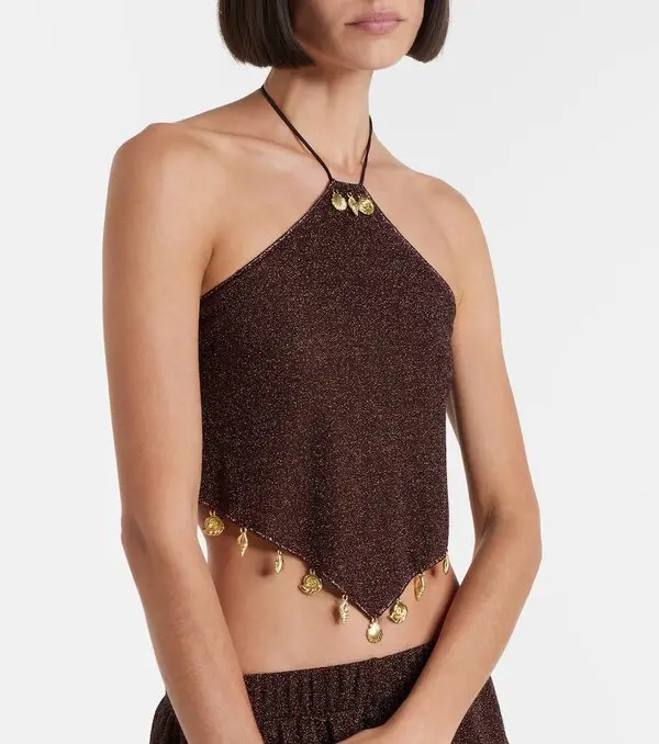 Oseree Lumiere Beaded Halterneck Top