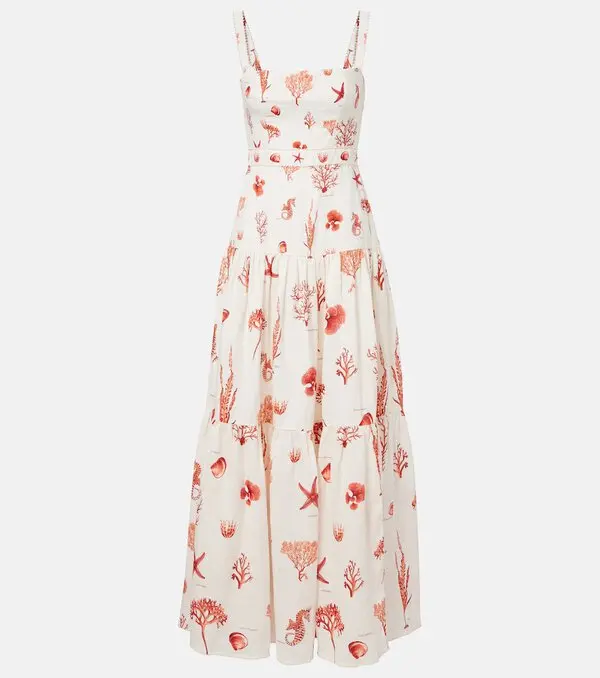 Agua Bendita Lima Printed Linen Maxi Dress - White