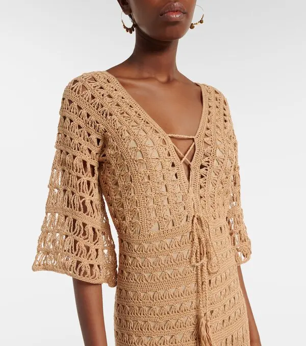 Anna Kosturova Marissa Cotton Crochet Maxi Dress - Beige