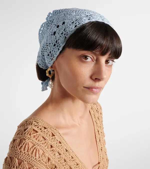 Anna Kosturova Crochet Cotton Head Scarf - Blue