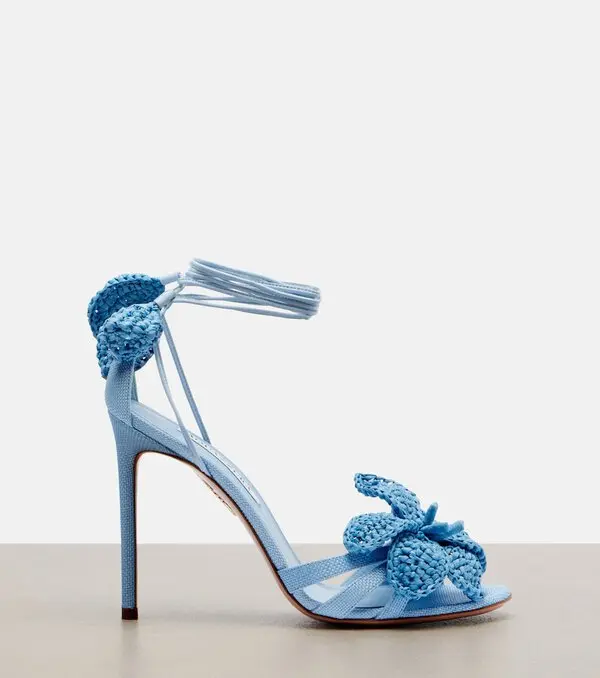 AQUAZZURA Calypso Floral-applique Raffia Sandals - Blue