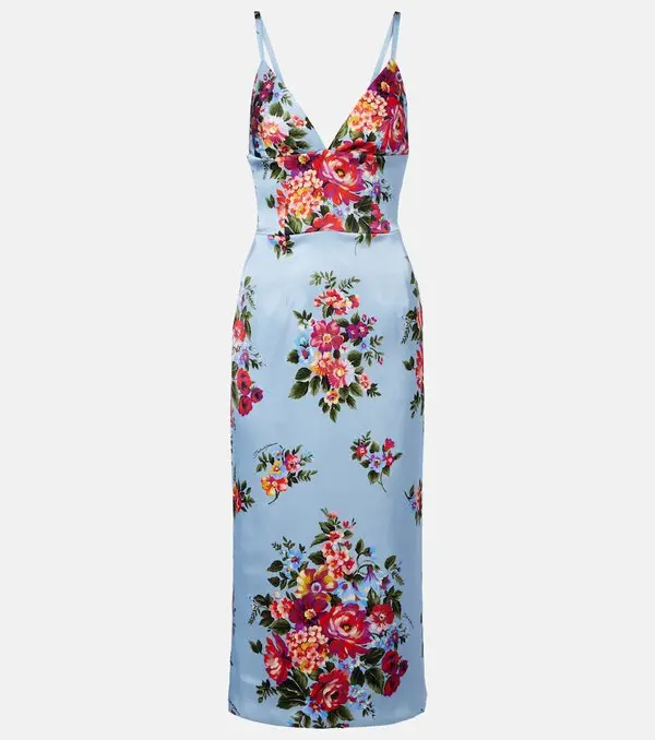 Dolce & Gabbana Floral Print Silk Blend Midi Dress - Blue