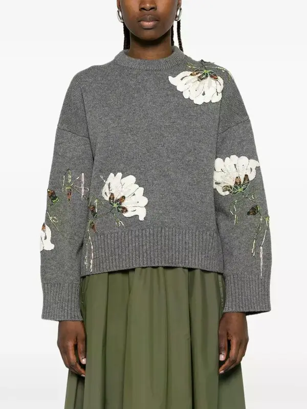 Simkhai Floral Embroidered Round Neck Sweater
