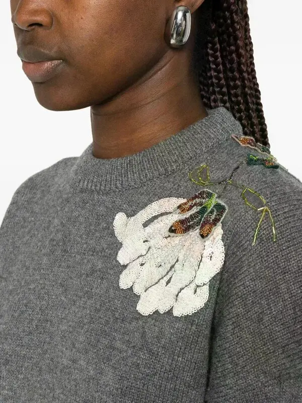 Simkhai Floral Embroidered Round Neck Sweater