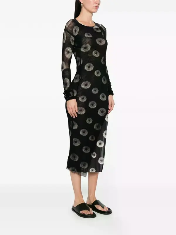 Yohji Yamamoto Long Sleeve Midi Dress With Circle Print