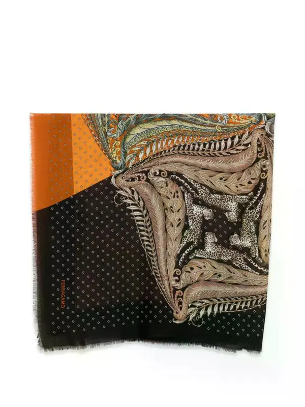 FERRAGAMO Madras-print Cashmere Scarf - Brown