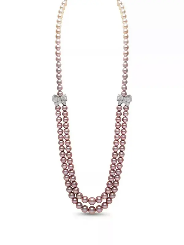 Yoko London Contessa Freshwater Pearl And Diamond Bow Motif Necklace - Silver