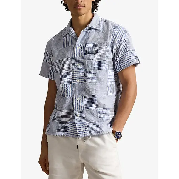 Polo Ralph Lauren Logo-embroidered Patch-work Seersucker Cotton Shirt