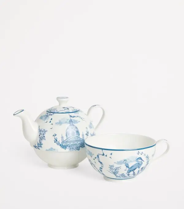 Harrods Bone China Toile Tea For One Set - Blue