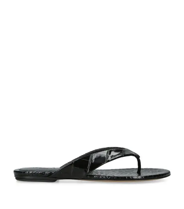 Le Monde Beryl Croc-effect Leather Flip Flop Sandals - Black
