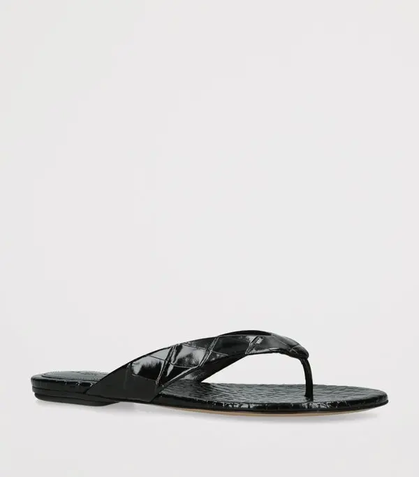 Le Monde Beryl Croc-effect Leather Flip Flop Sandals - Black