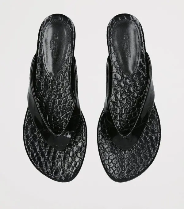 Le Monde Beryl Croc-effect Leather Flip Flop Sandals - Black