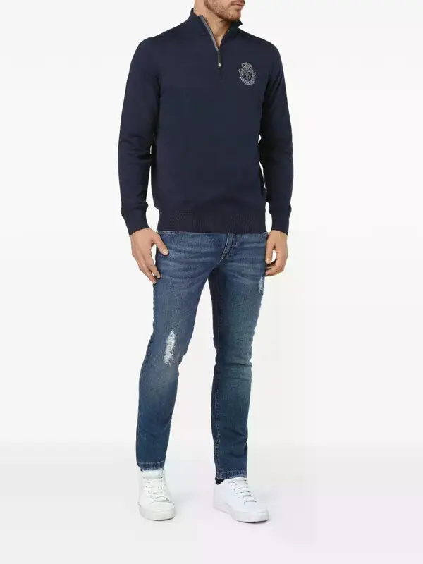 BILLIONAIRE Logo-embroidered Half-zip Sweater - Blue