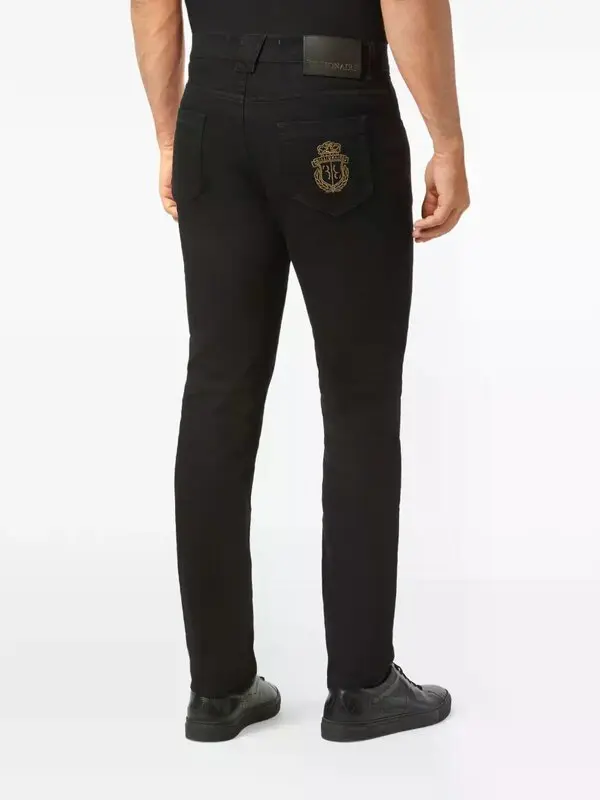 BILLIONAIRE Embroidered Five-pocket Jeans - Black