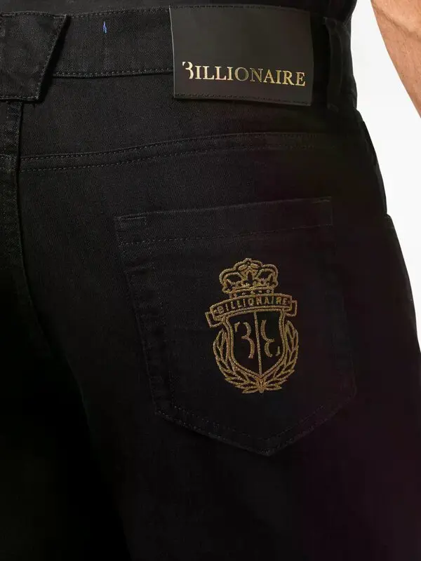 BILLIONAIRE Embroidered Five-pocket Jeans - Black