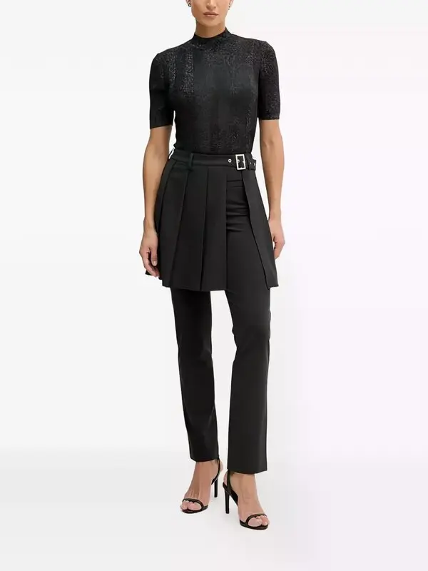 Sisley Short-sleeve Turtleneck Sweater With Ribbed Knit And Metallic Thread Detail
