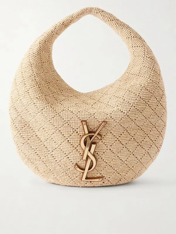 Saint Laurent Icare Cassandre-embellished Woven Raffia Shoulder Bag - Neutrals