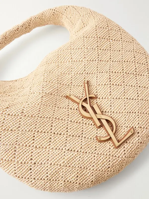 Saint Laurent Icare Cassandre-embellished Woven Raffia Shoulder Bag - Neutrals