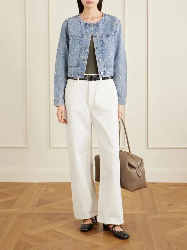 Veronica Beard Lowry Cropped Embellished Denim Jacket