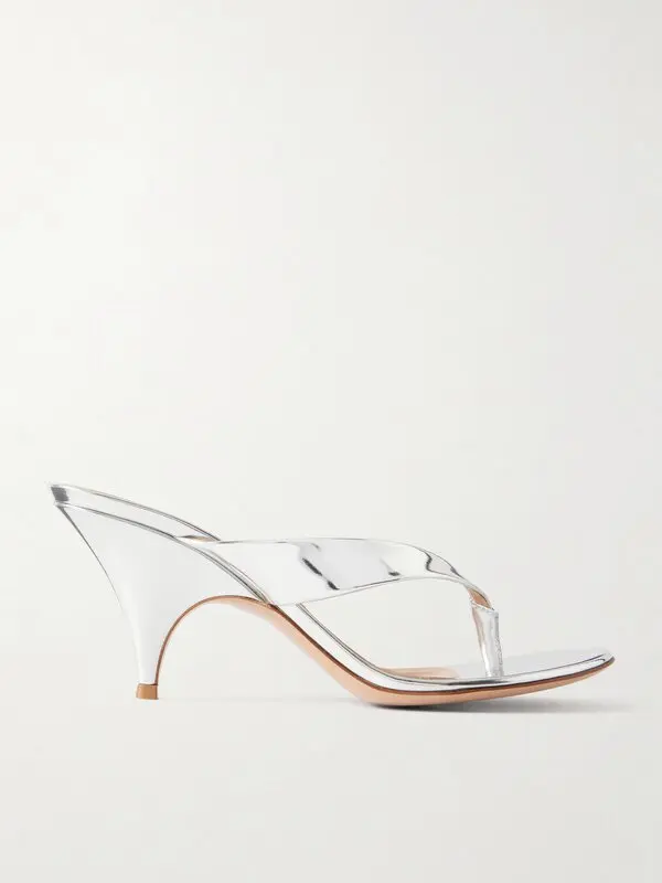 GIANVITO ROSSI Sofia 70 Metallic Leather Thong Sandals - Silver