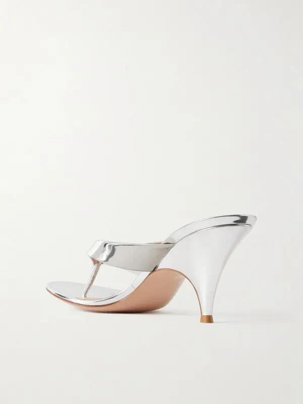 GIANVITO ROSSI Sofia 70 Metallic Leather Thong Sandals - Silver