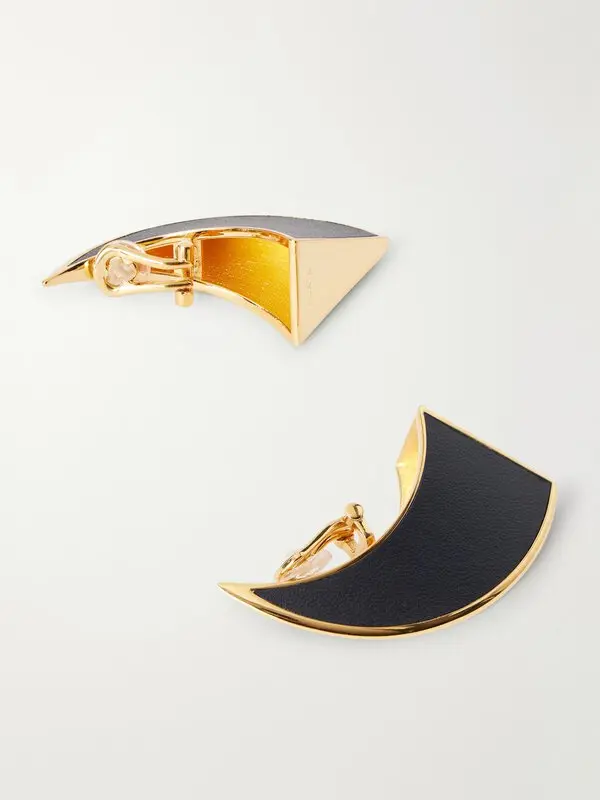 Alaïa Gold-tone Leather Sculptural Earrings - Black