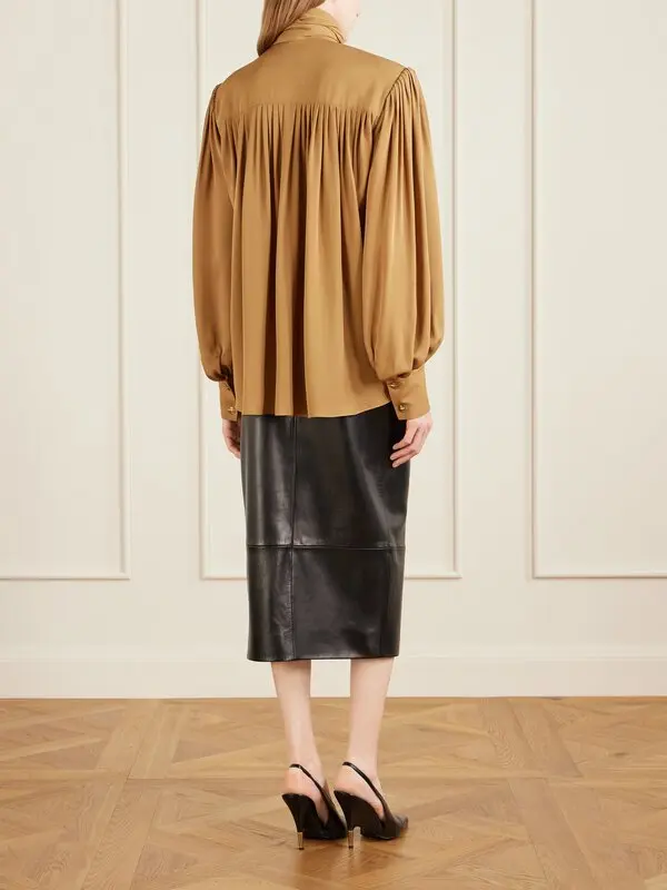 Khaite Vali Pussy-bow Silk-georgette Blouse - Neutrals