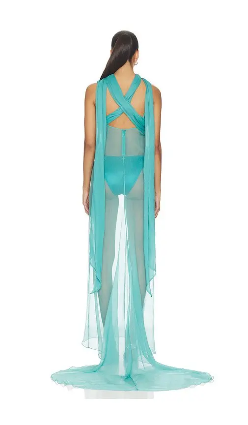 LAQUAN SMITH Gown With Neck Tie Detail - Teal
