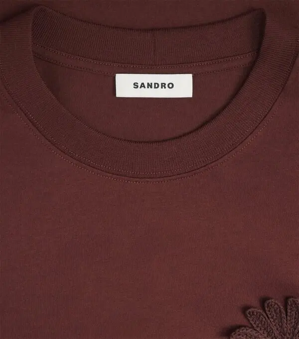 Sandro Cotton Crochet T-shirt - Brown