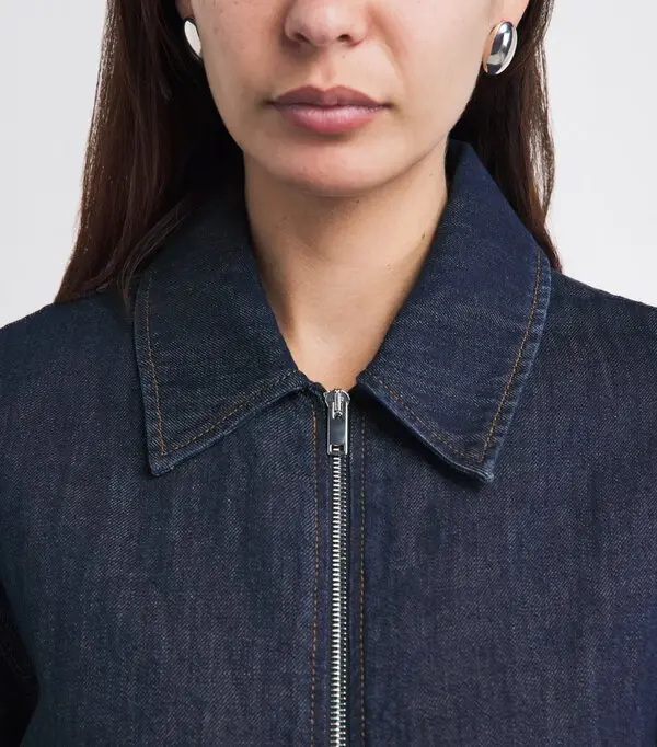 7 For All Mankind Cotton-linen Zip-up Denim Jacket - Navy