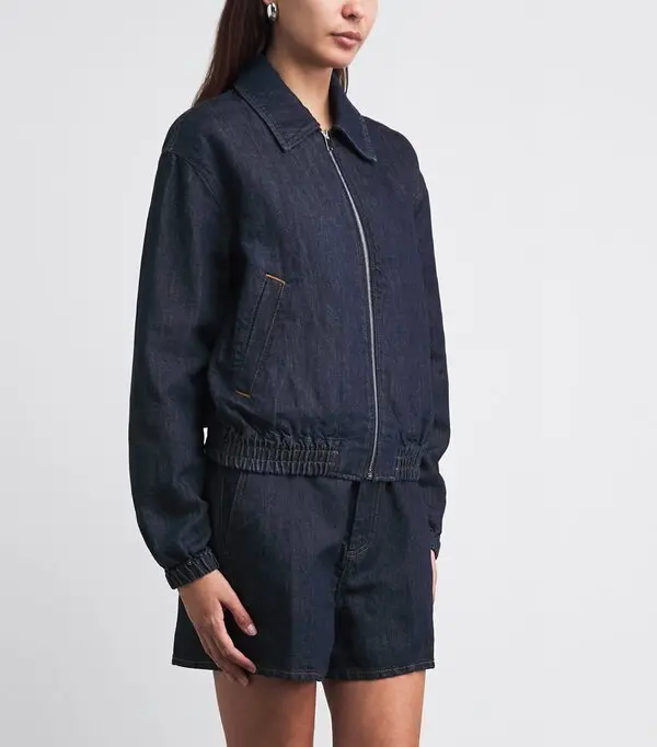 7 For All Mankind Cotton-linen Zip-up Denim Jacket - Navy