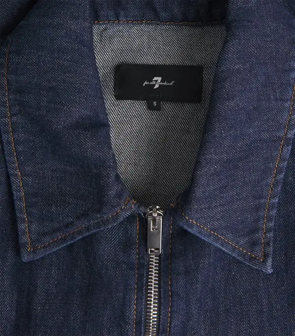7 For All Mankind Cotton-linen Zip-up Denim Jacket - Navy