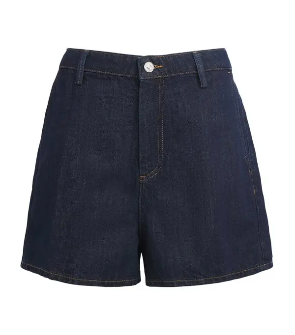 7 For All Mankind Mid-rise Cotton-linen Blend Shorts - Navy