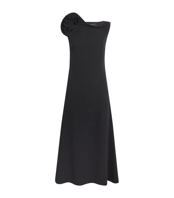 Roland Mouret Sleeveless Rose Appliqué Midi Dress - Black