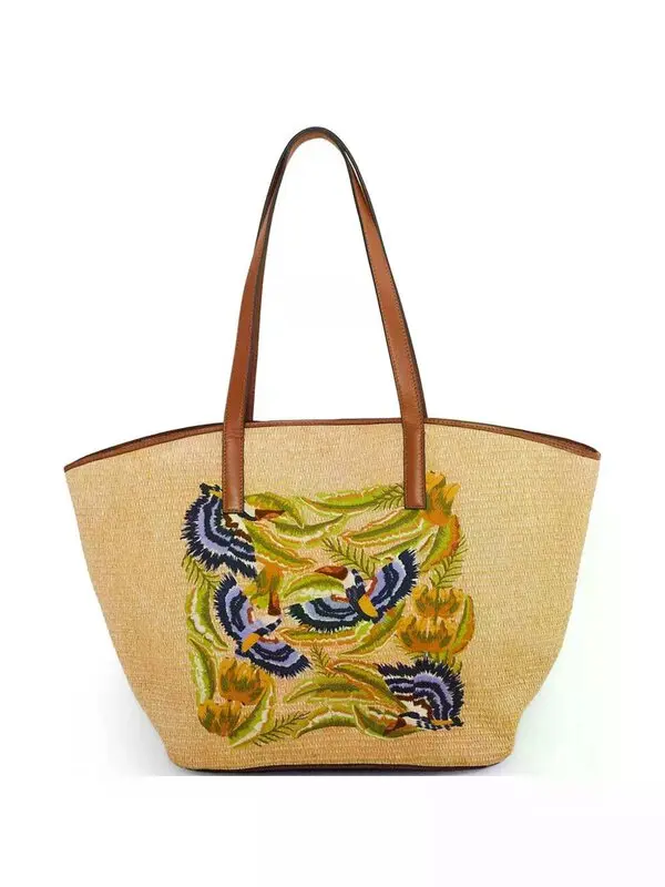 Farm Rio Large Raffia Tote Bag With Embroidered Detail