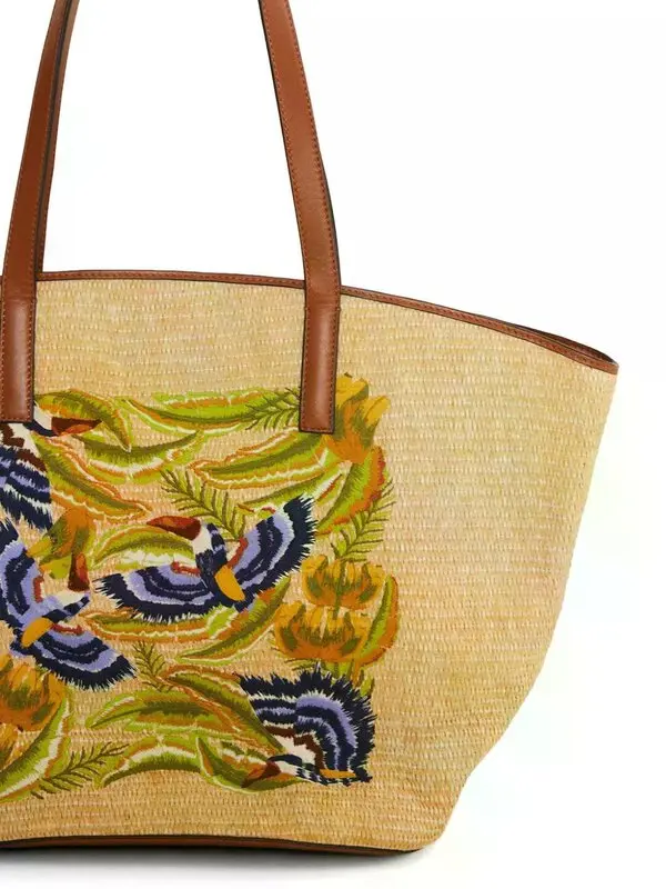 Farm Rio Large Raffia Tote Bag With Embroidered Detail