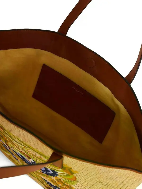 Farm Rio Large Raffia Tote Bag With Embroidered Detail
