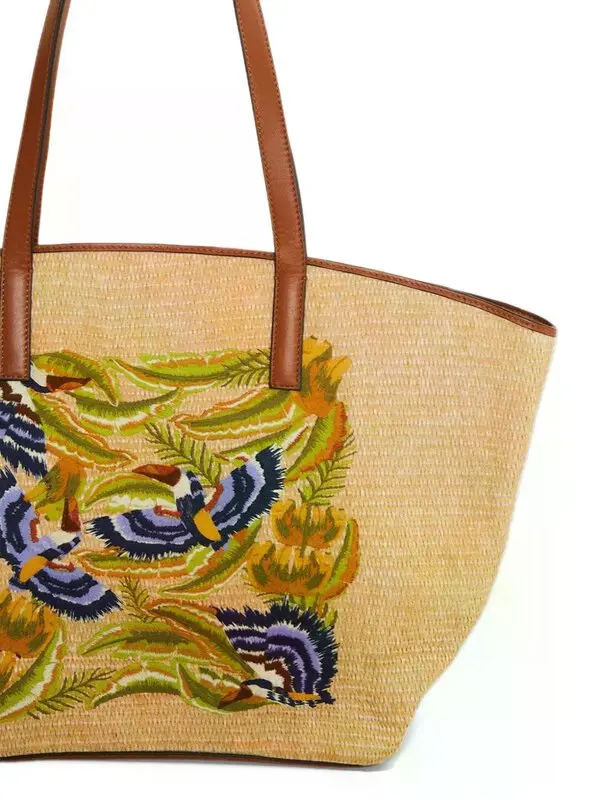 Farm Rio Large Raffia Tote Bag With Embroidered Detail
