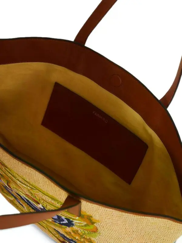 Farm Rio Large Raffia Tote Bag With Embroidered Detail