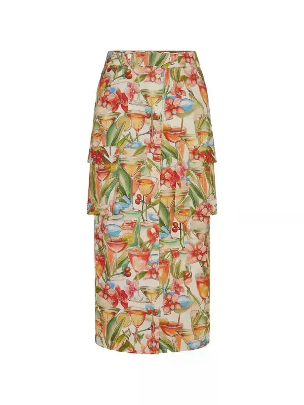 Farm Rio Tiered Floral Midi Skirt - Neutrals