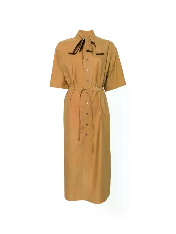 LEMAIRE Lemiaire Belted Tie Neck Midi Dress