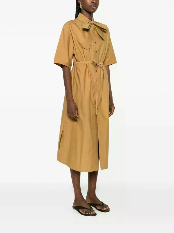 LEMAIRE Lemiaire Belted Tie Neck Midi Dress