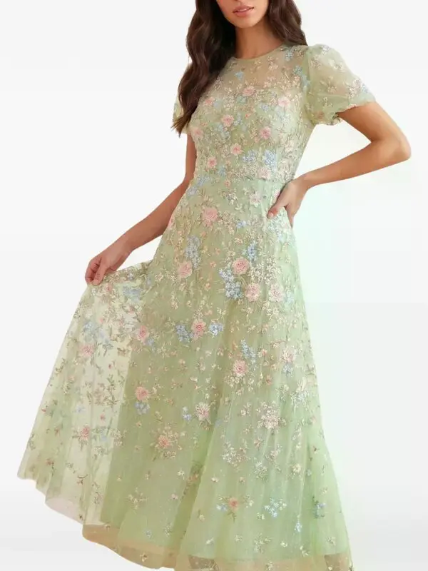 NEEDLE & THREAD Peony Bouquet Round-neck Maxi Dress