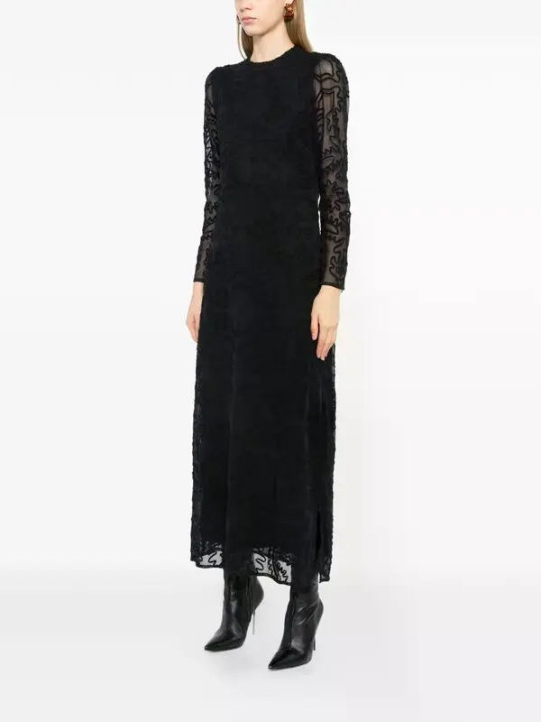 Farm Rio Embroidered Maxi Dress With Crew Neck And Long Sleeves